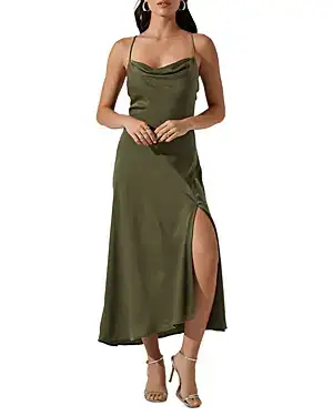 knee length dresses for ladies Astr The Label | Mirie Cowl Neck Midi Dress in Slate Blue main image 0