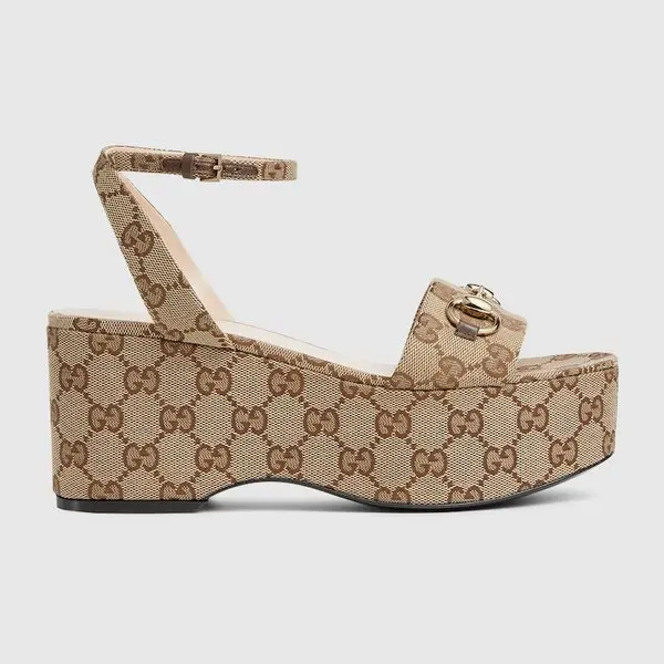 Gucci Horsebit Flatform Sandal - Beige