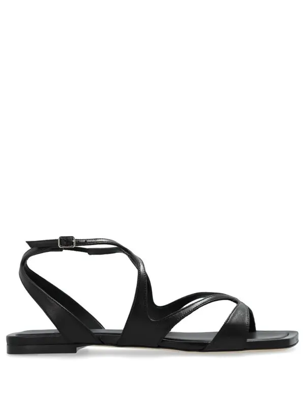 JIMMY CHOO Ayla Flat Leather Sandals - Black