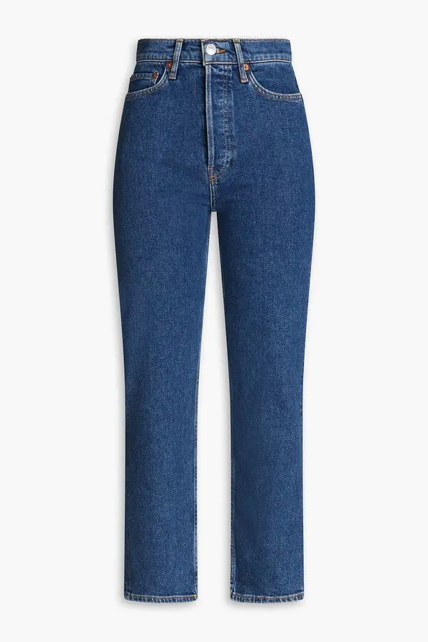 RE/DONE Cropped High-rise Straight-leg Jeans - Mid Denim