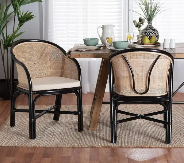 BAXTON STUDIO Bali & Pari Miranda Natural Brown Rattan Dining Chair Set Of 2