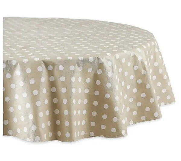 DESIGN IMPORTS Polka Dot Vinyl Tablecloth Natural 70 Round