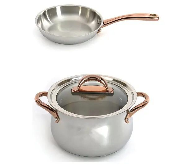 BERGHOFF Ouro Gold 3pc 18/10 Ss Cook Set, Rose Ld Handles
