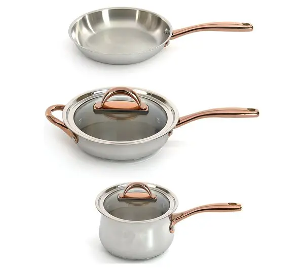 BERGHOFF Ouro Gold 5pc 18/10 Ss Starter Set, Ro Se Gold Handle