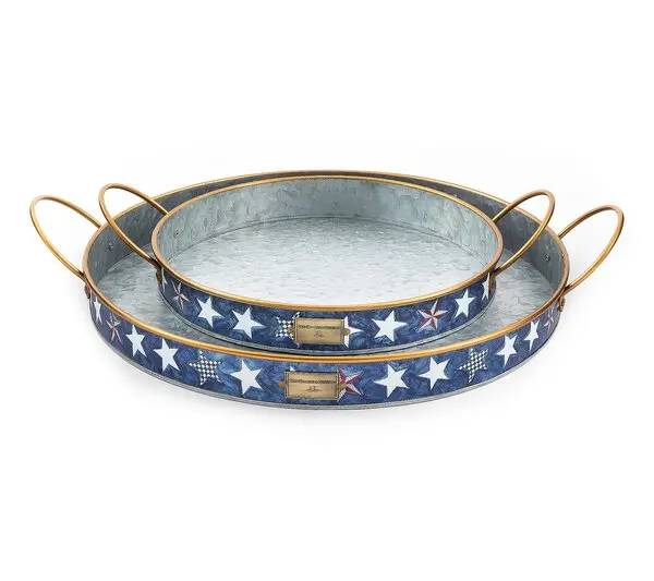 MACKENZIE-CHILDS Royal Star Set Of 2 Serving Trays