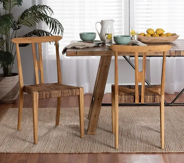 BAXTON STUDIO Bali & Pari Artha Teak Wood And Seagrass Dining Chair Set Of 2