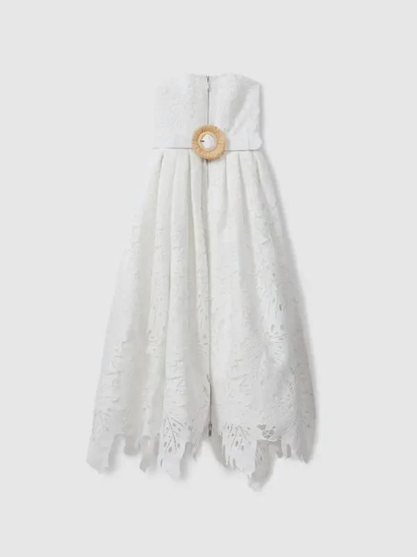 LEO LIN Norine Strapless Lace Midi Dress With Belt