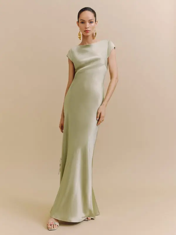 REFORMATION Niamh Silk Dress - Dried Herbs