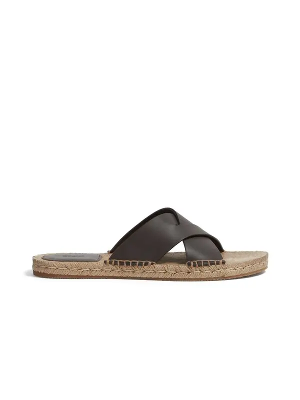 Zegna Leather Espadrille Sandals - Dark Brown