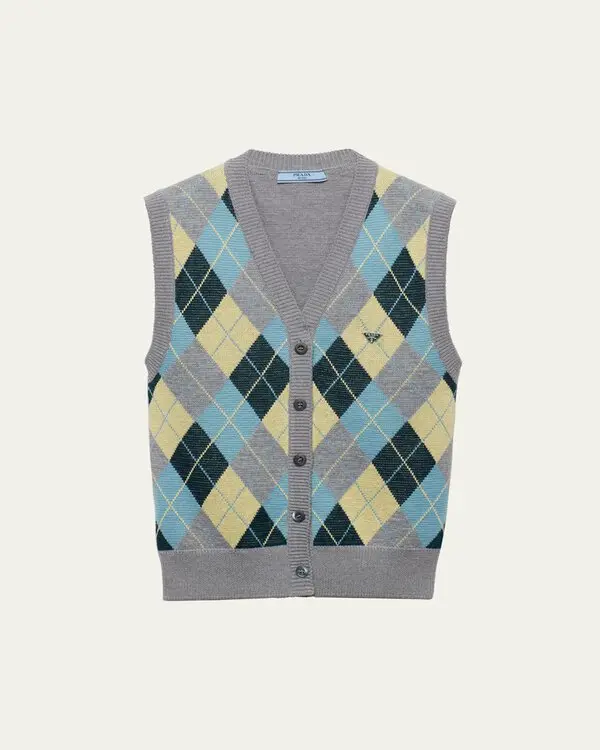 Prada Jacquard Argyle Superfine Wool Vest - Grigio