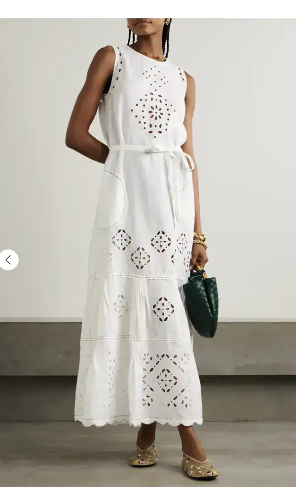 Vita Kin Karry Belted Embroidered Linen Maxi Dress - White 