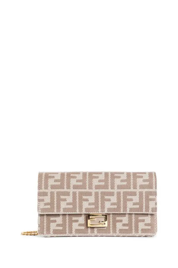 Fendi Ff Tessuto Wallet On Chain In Beige - 22% Off