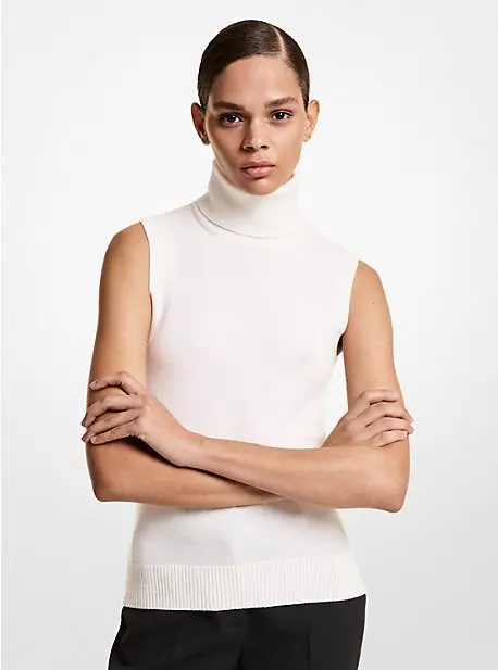Michael Kors Cashmere Sleeveless Turtleneck Shell - White