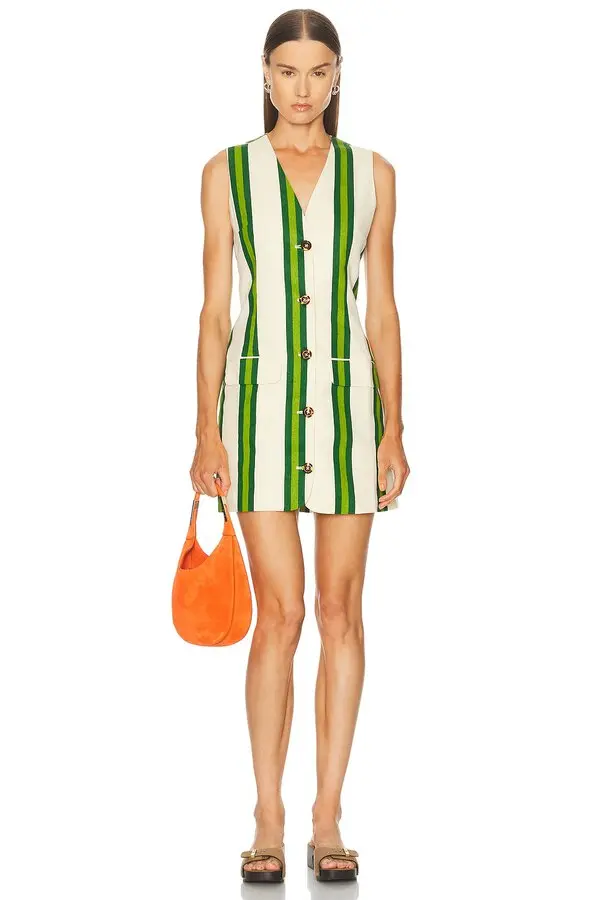 SIMONMILLER Carob Linen Mini Dress - Cream & Green Stripe