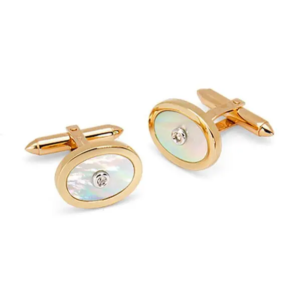 ASPINAL OF LONDON Oval Mother Of Pearl Cufflinks Gemset With Brilliant Cut Diamonds In 9ct