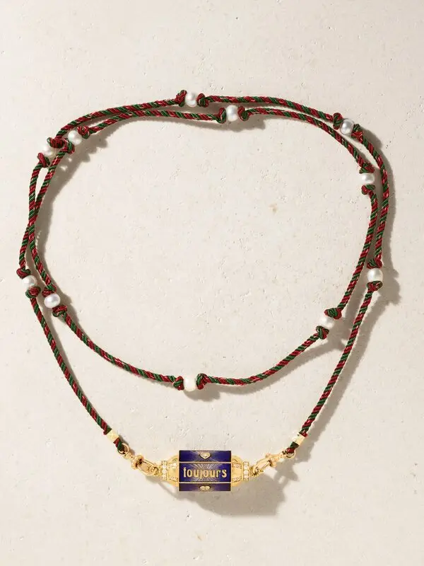 MARIE LICHTENBERG Amour Toujours Locket 18-karat Enamel, Pearl And Diamond Necklace