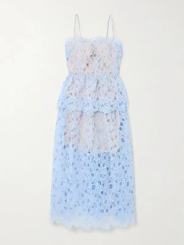 self portrait blue midi dress Self-Portrait // Blue Floral Lace Pleated Midi Dress – VSP Consignment main image 0
