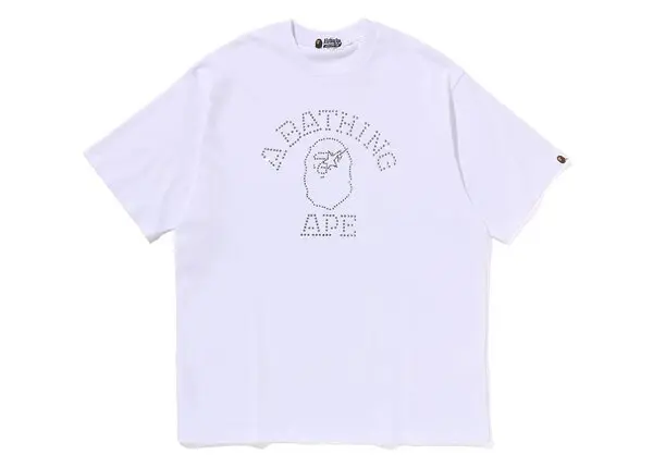 BAPE Rhinestone College Relaxed Fit Tee Shirt - White