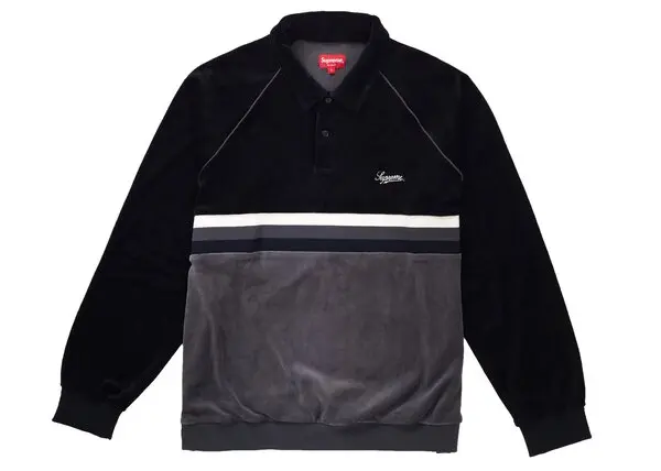 Supreme Stripe Velour Raglan L/S Polo - Black | Editorialist
