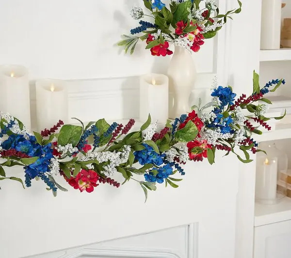 VALERIE PARR HILL As Is Red, White & Blue Hydrangea 4' Garland Valerie