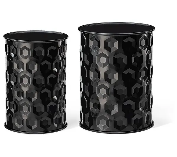 GLITZHOME Set Of 2 Embossed & Textured Metal Ga Den Stools