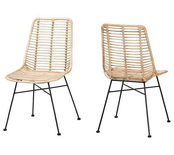 BAXTON STUDIO Bali & Pari Manhattan Brown Rattan Dining Chair Set Of 2