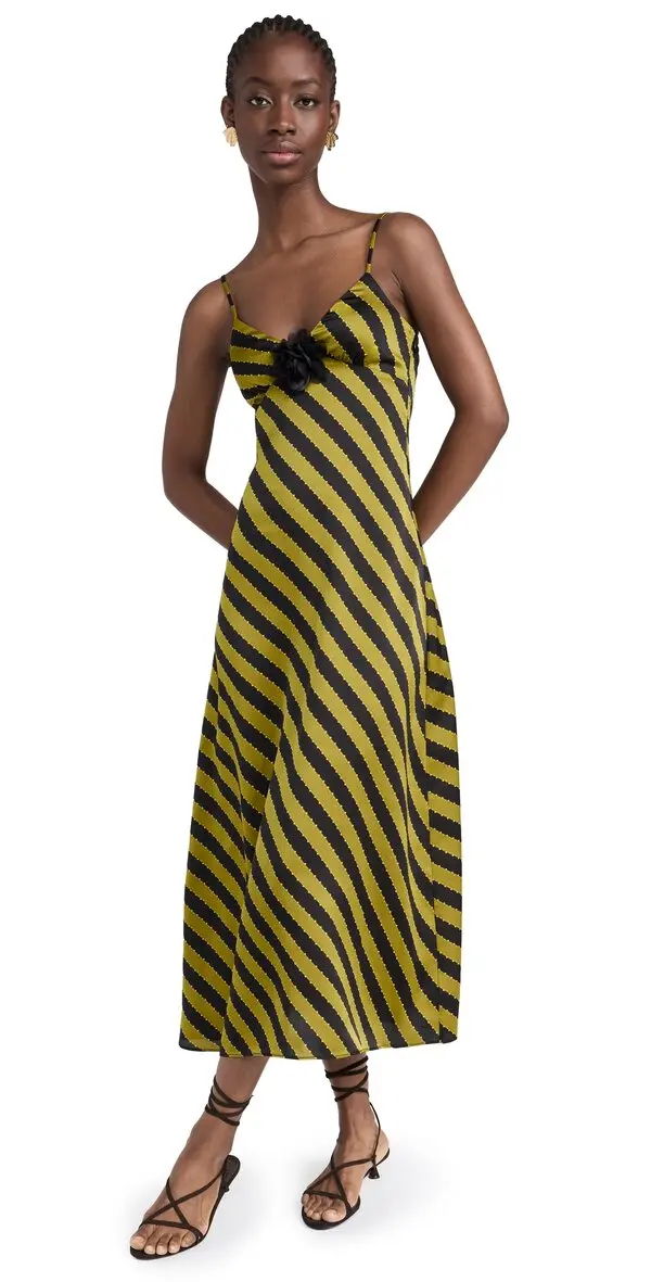 Moon River V-Neck Stripe Midi Dress In Green Multi - 60% Off | Editorialist