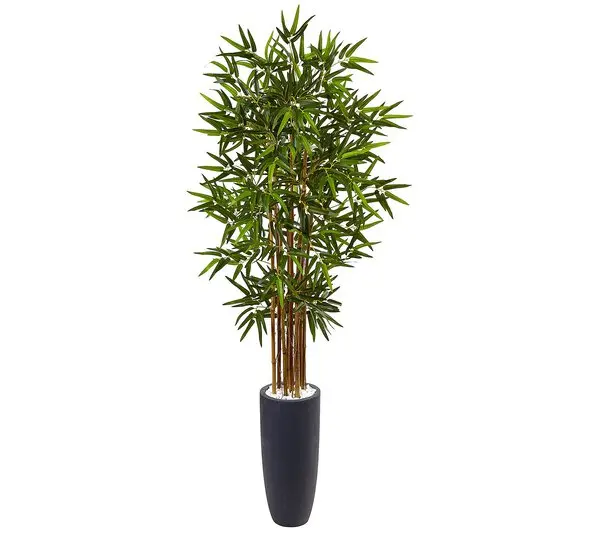 NEARLY NATURAL 5' Bamboo Tree In Gray Cylinder Lanter