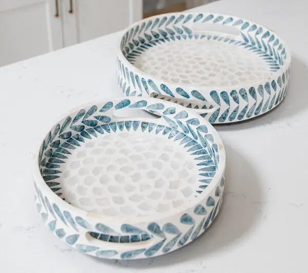 LAUREN MCBRIDE As Is Set Of 2 Large & Small Capiz Turntables Lauren