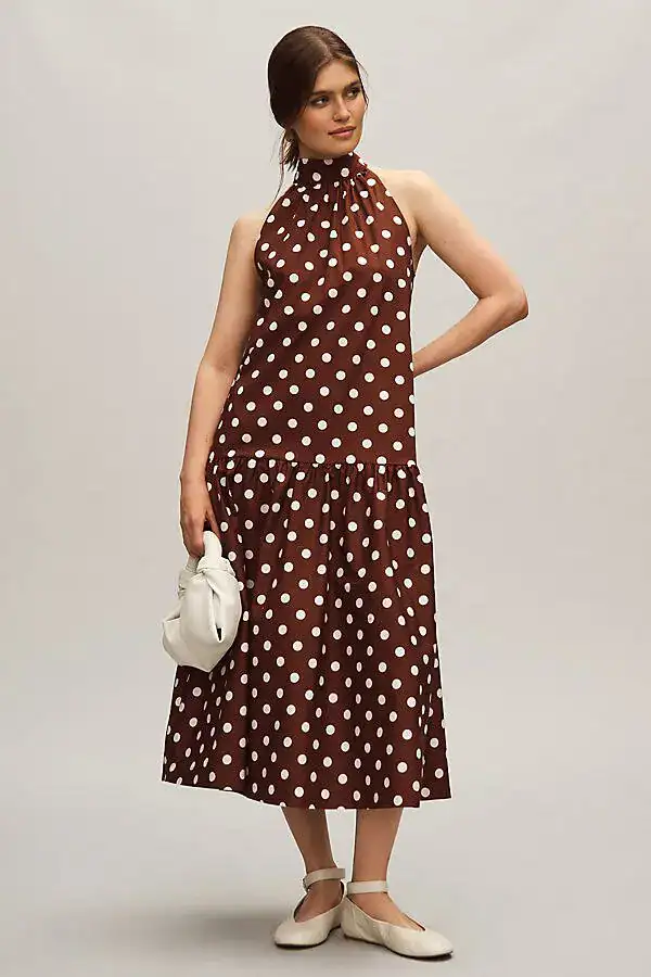 maeve polka dot halter dress Maeve Halter Drop-Waist Midi Dress In Multicolor - 68% Off