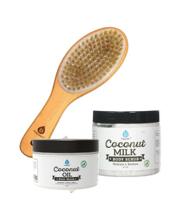 PURSONIC Bath Body Brush With Lotus Wooden Handle & Coconut Care Bundle - Assorted Pre-pack (see Table 9