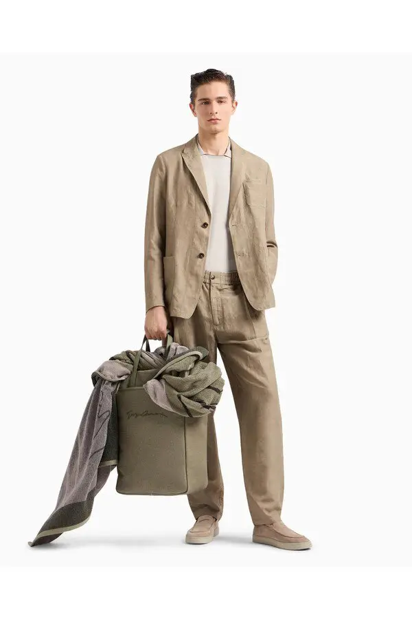 Giorgio Armani Viscose And Linen Canvas Trousers - Natural