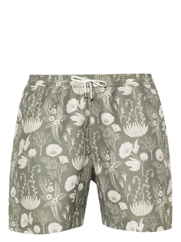 Sunspel Leaf-print Swim Shorts - Green
