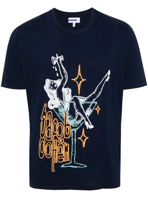 Jacob Cohen Graphic-Print Cotton T-Shirt In Blue 40% Off