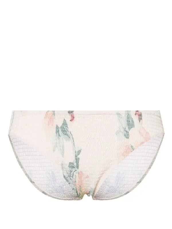 TOTÊME Floral-print Smocked Bikini Bottom