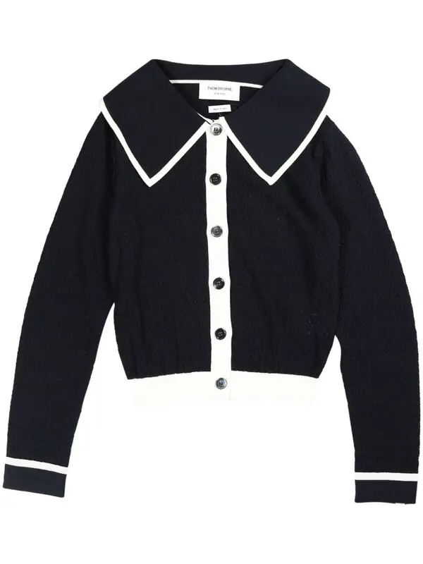 Thom Browne Contrasting-trim Pointelle-knit Cotton Cardigan