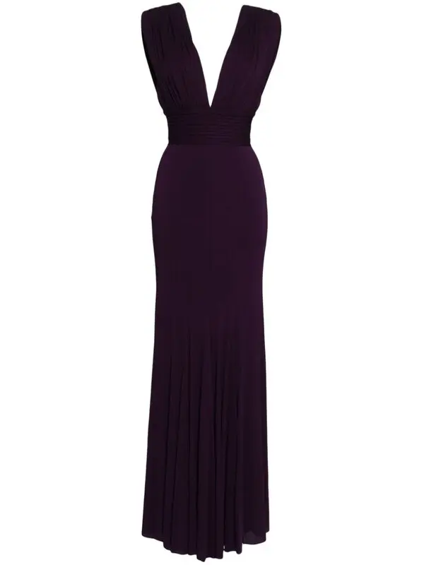 HERVE L. LEROUX Pleated Fishtail Gown - Purple