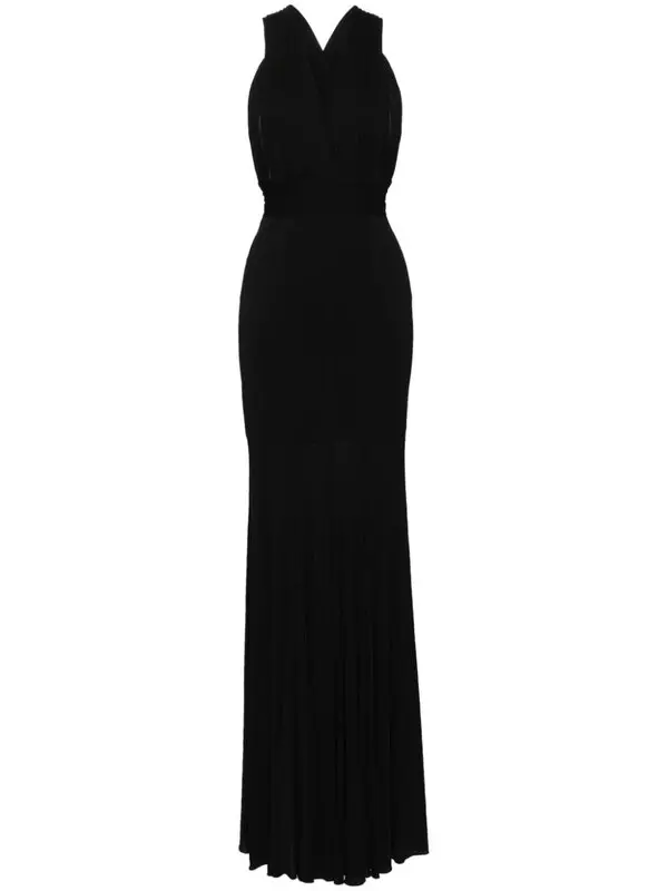HERVE L. LEROUX Pleated Fishtail Gown - Black