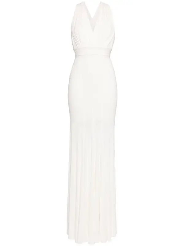 HERVE L. LEROUX Pleated Fishtail Gown - White