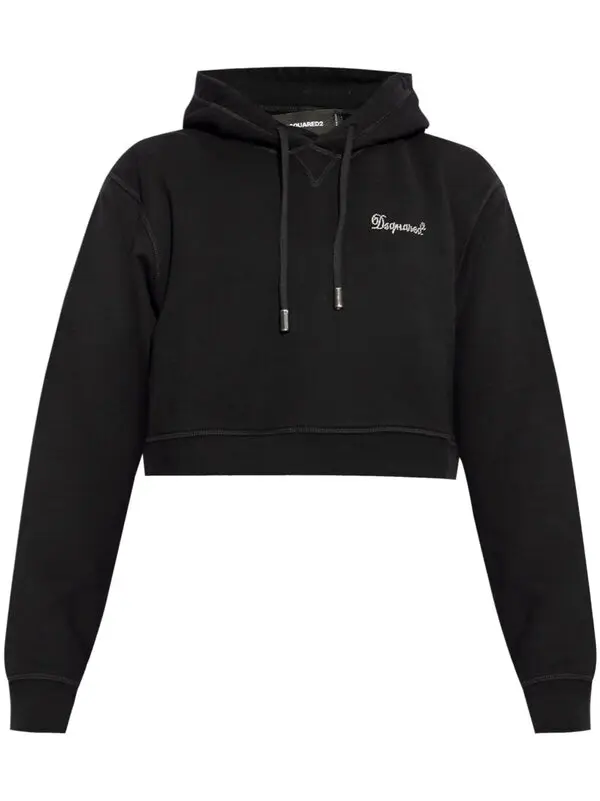 Dsquared2 Rhinestone-logo Cropped Hoodie - Black