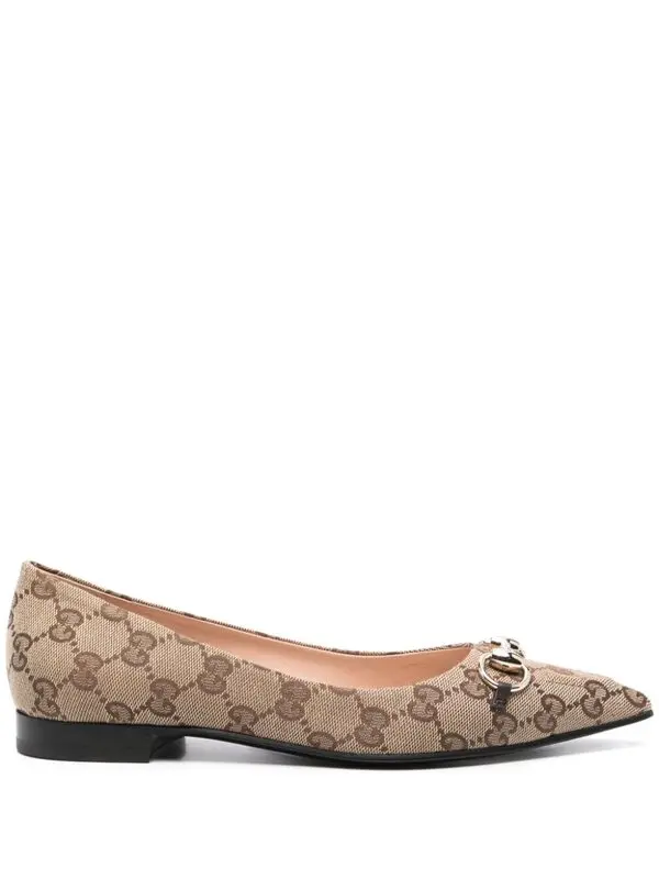 Gucci Horsebit Gg-canvas Ballerina Shoes