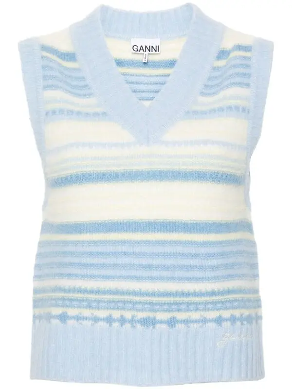 GANNI Stripped Knitted Top - Blue