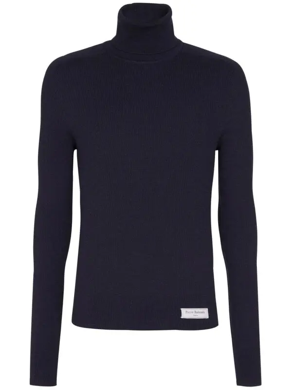 Balmain Logo-tag Merino-wool Jumper - Blue