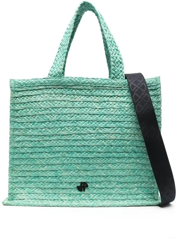 Patou Large Jp Raffia Tote Bag - Green