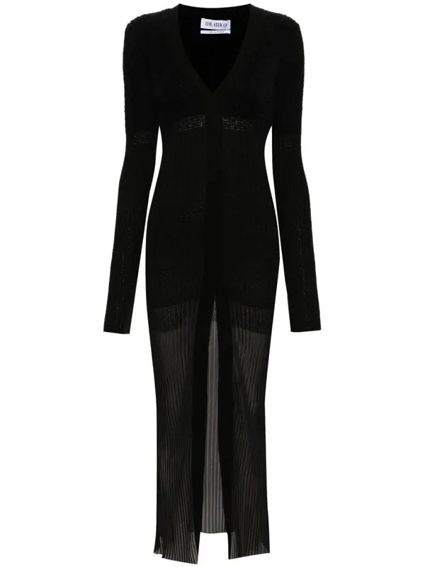 Attico V-neck Ribbed Midi Dress - Black