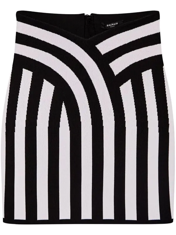 Balmain Striped Intarsia-knit Miniskirt