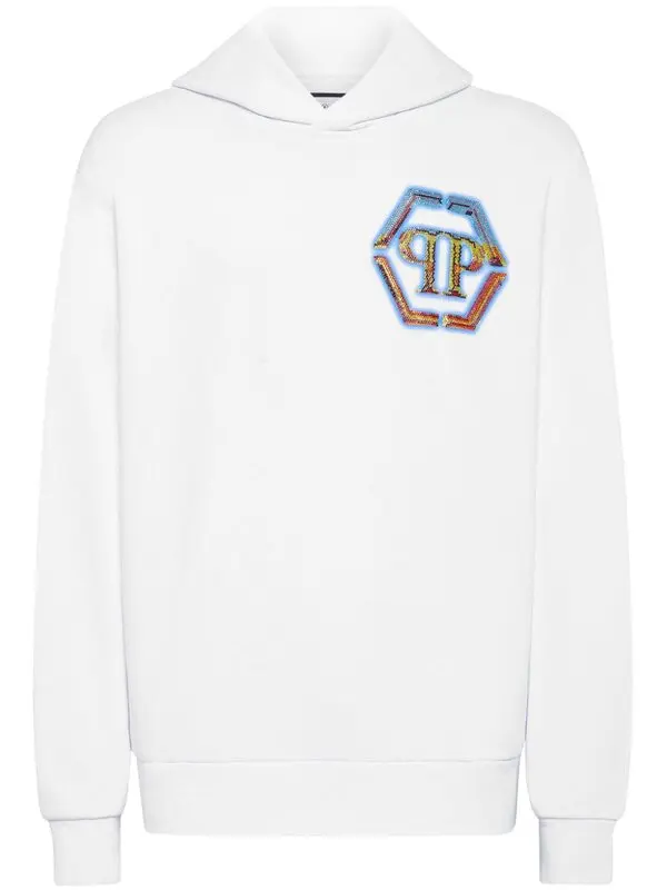 Philipp Plein Embellished Logo Print Hoodie - White