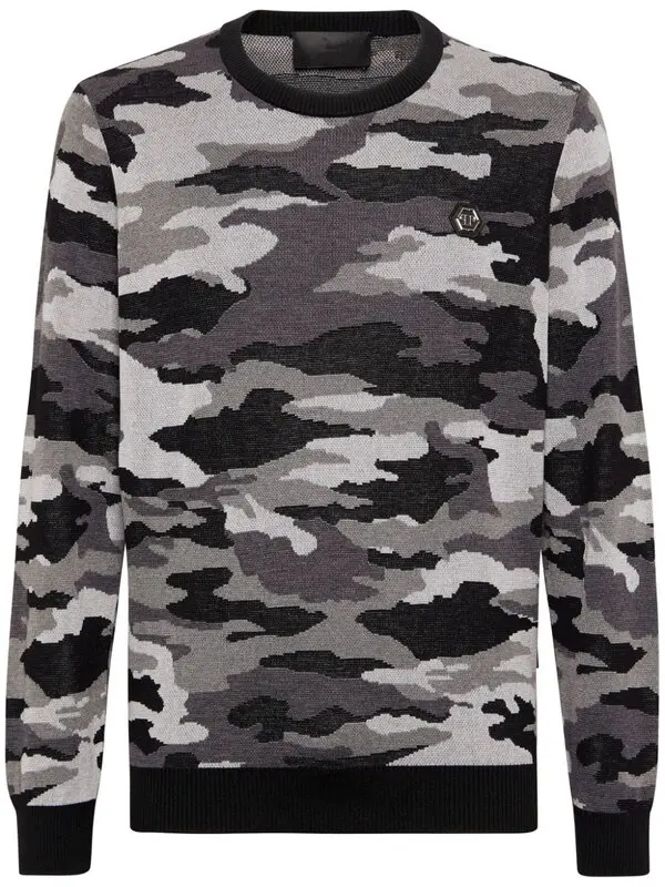 Philipp Plein Camouflage-pattern Merino Jumper - Black