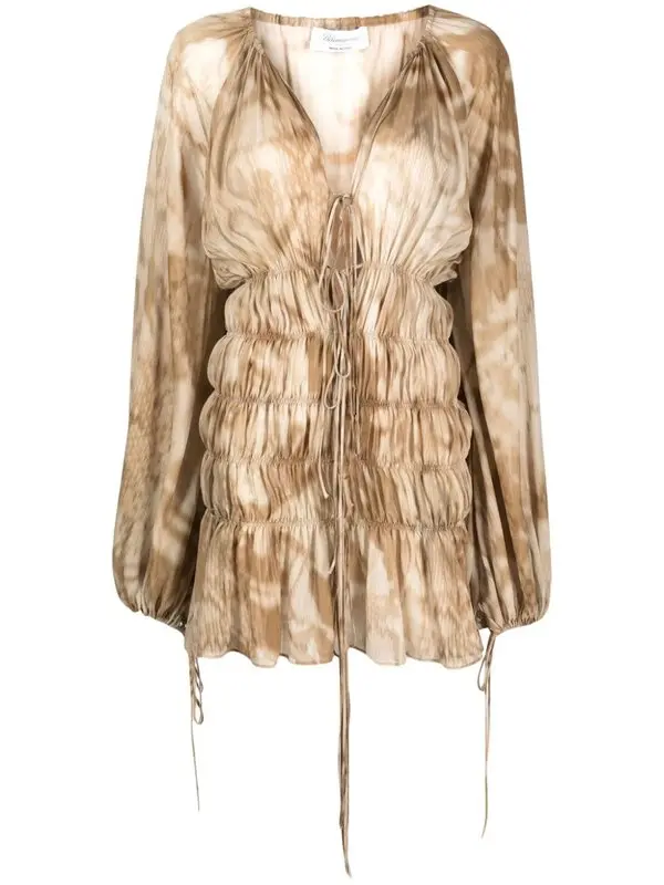 Blumarine Gathered-detailing Long-sleeve Dress