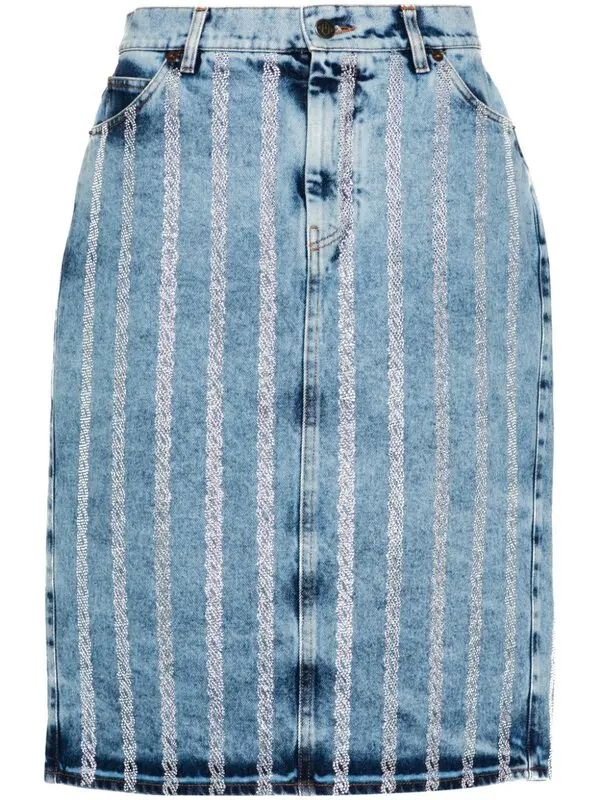 Giuseppe Di Morabito Rhinestone Striped Denim Midi Skirt